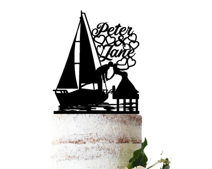 Sailboat Beach Themed Wedding Destination Cake Topper Bride and Groom ...