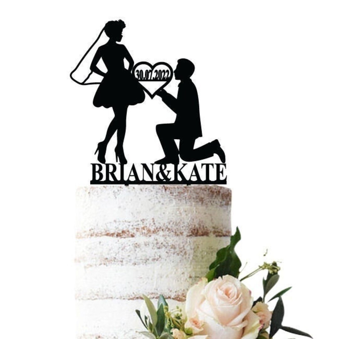 Personalized Wedding Cake Topper: Bride With Short Hair, Groom on Knee ...