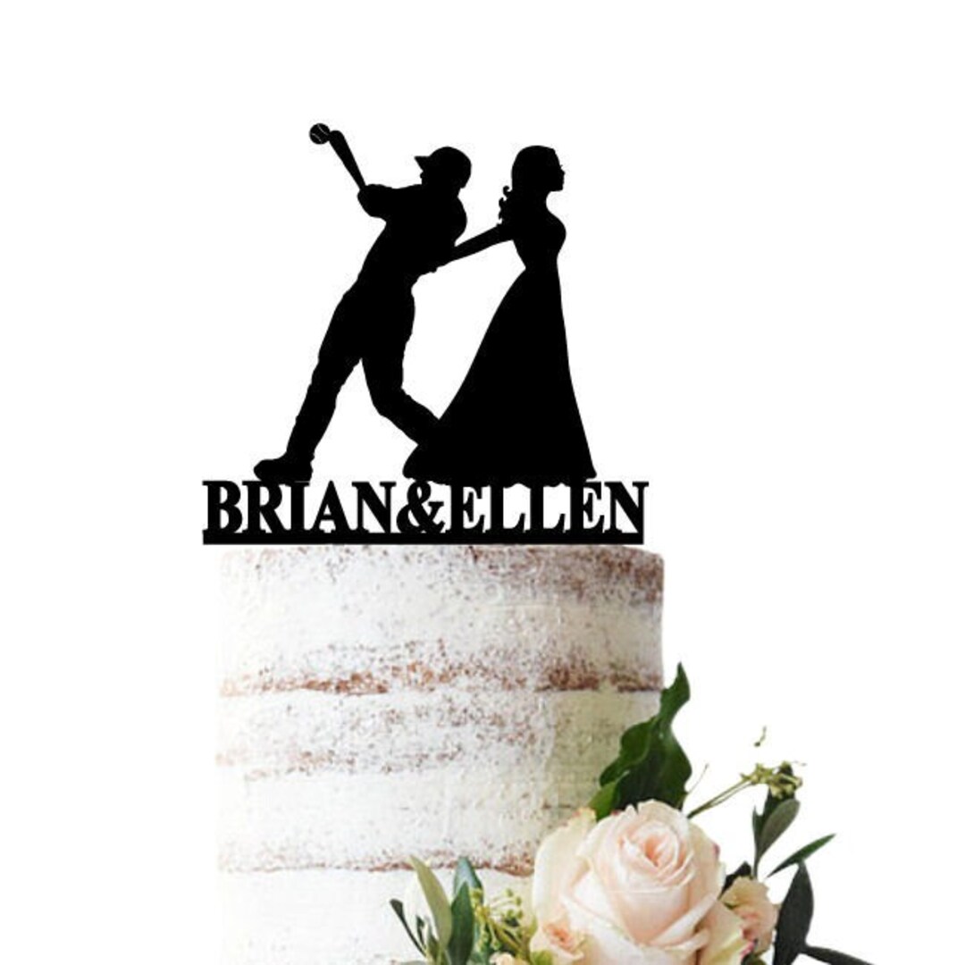 Wedding Cake Topper Bride Dragging Groom That Plays Baseball to the ...