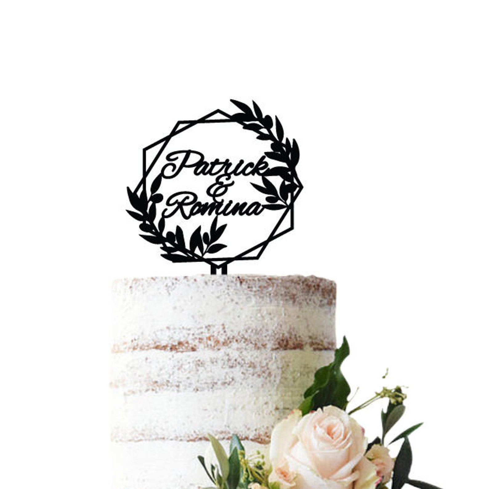 Wedding Cake Topper Names With a Geometric Floral Frame - Etsy