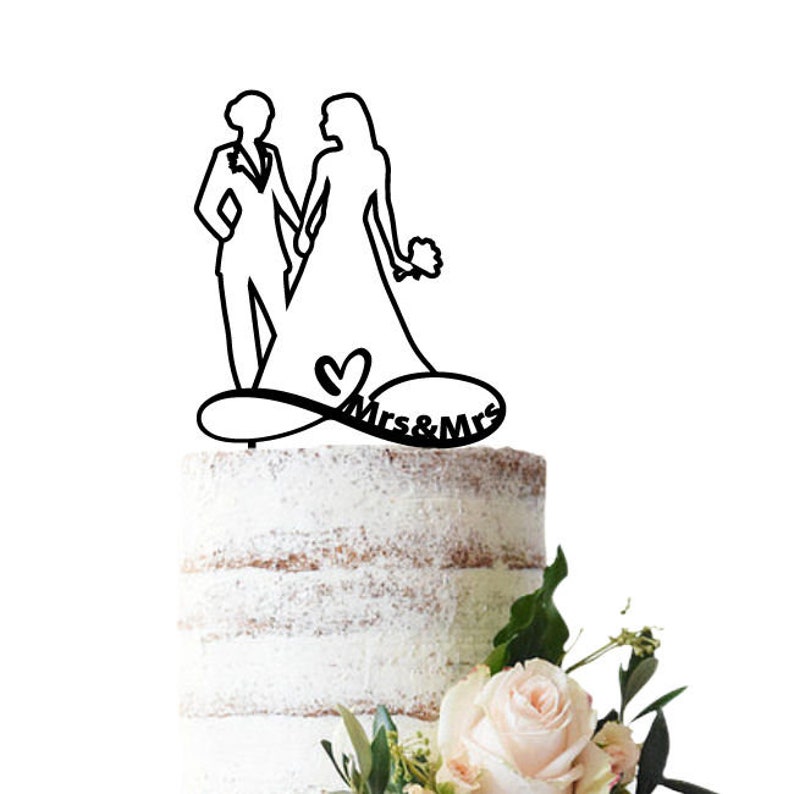 Wedding Cake Topper Mrs&mrs Contour Silhouette on Infinity Symbol - Etsy