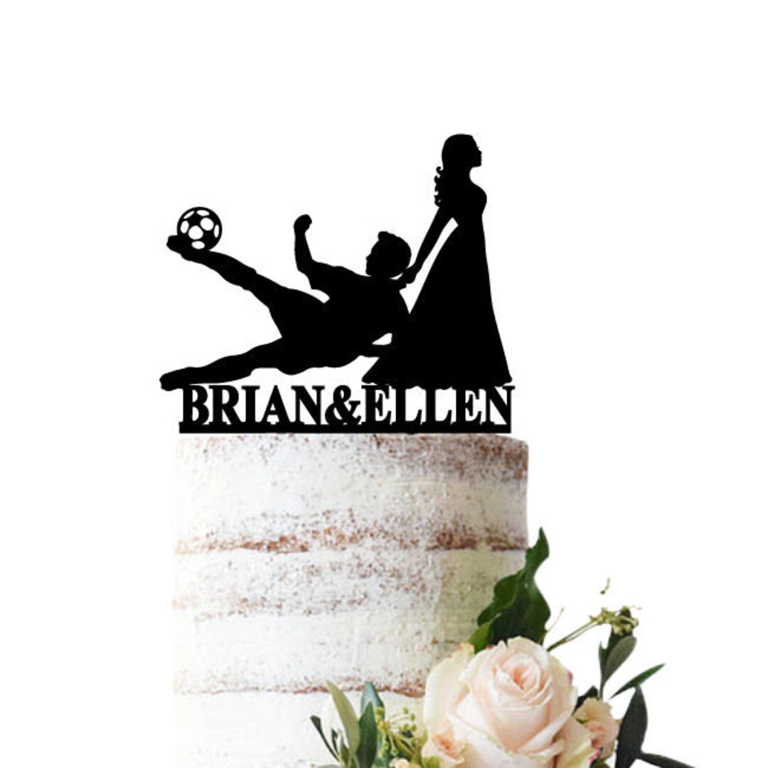 Wedding Cake Topper Bride Dragging Groom That Plays Soccer to the ...