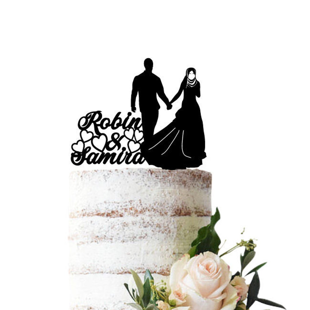 Wedding Cake Topper Holding Hands With Muslim Bride With Hijab - Etsy