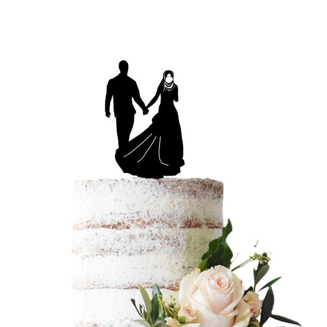 Wedding Cake Topper Holding Hands With Muslim Bride With Hijab - Etsy