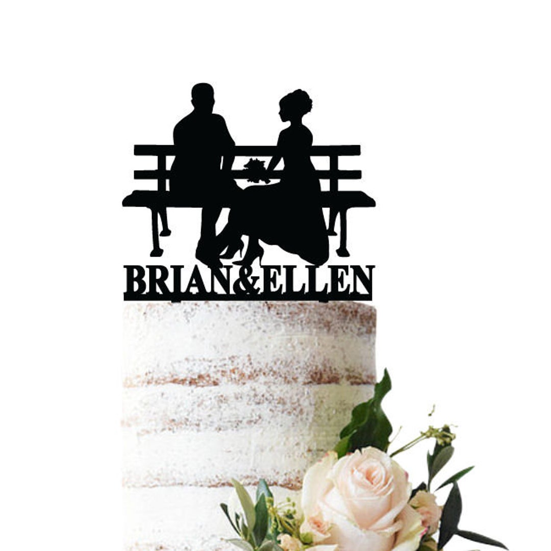 Wedding Cake Topper Sitting on a Bench - Etsy