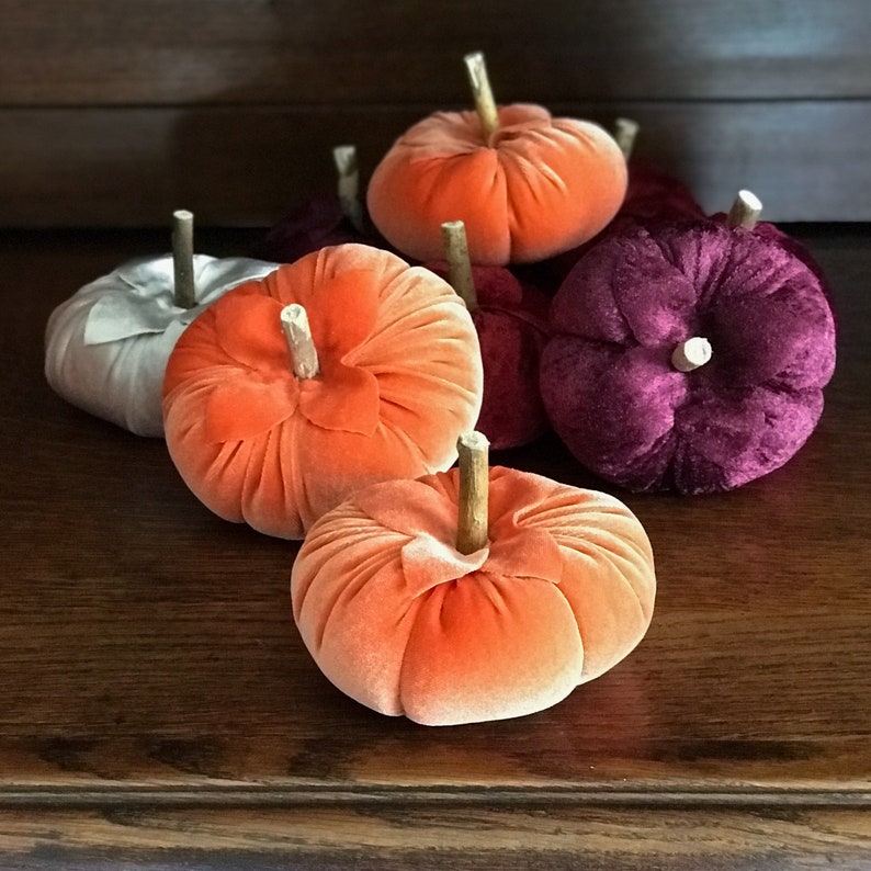 Small Velvet Pumpkin Tangerine Fall Centerpiece Thanksgiving - Etsy