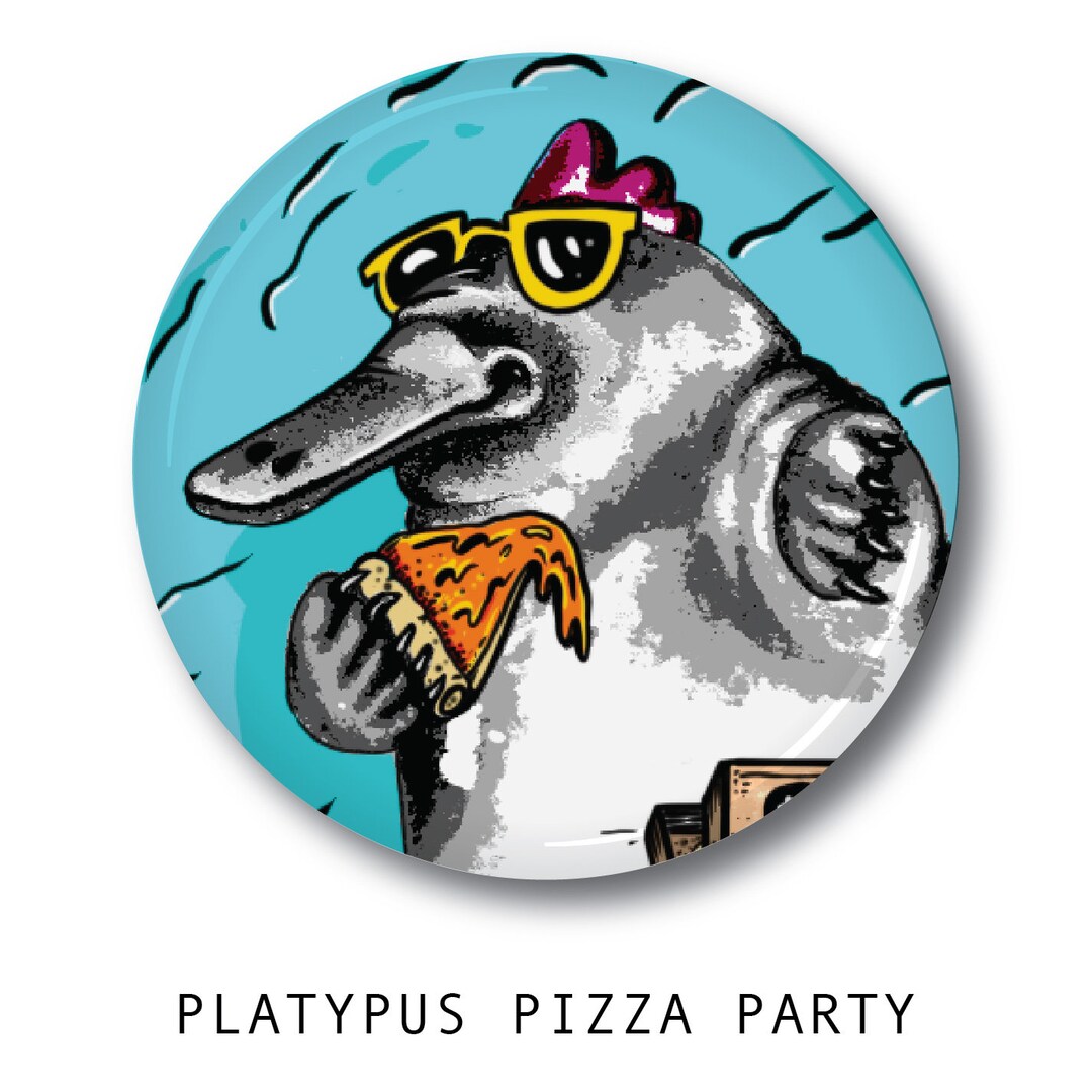 1.75 Pinback Button Platypus Pizza Party Happy Pool Day Cool Animal Pin ...