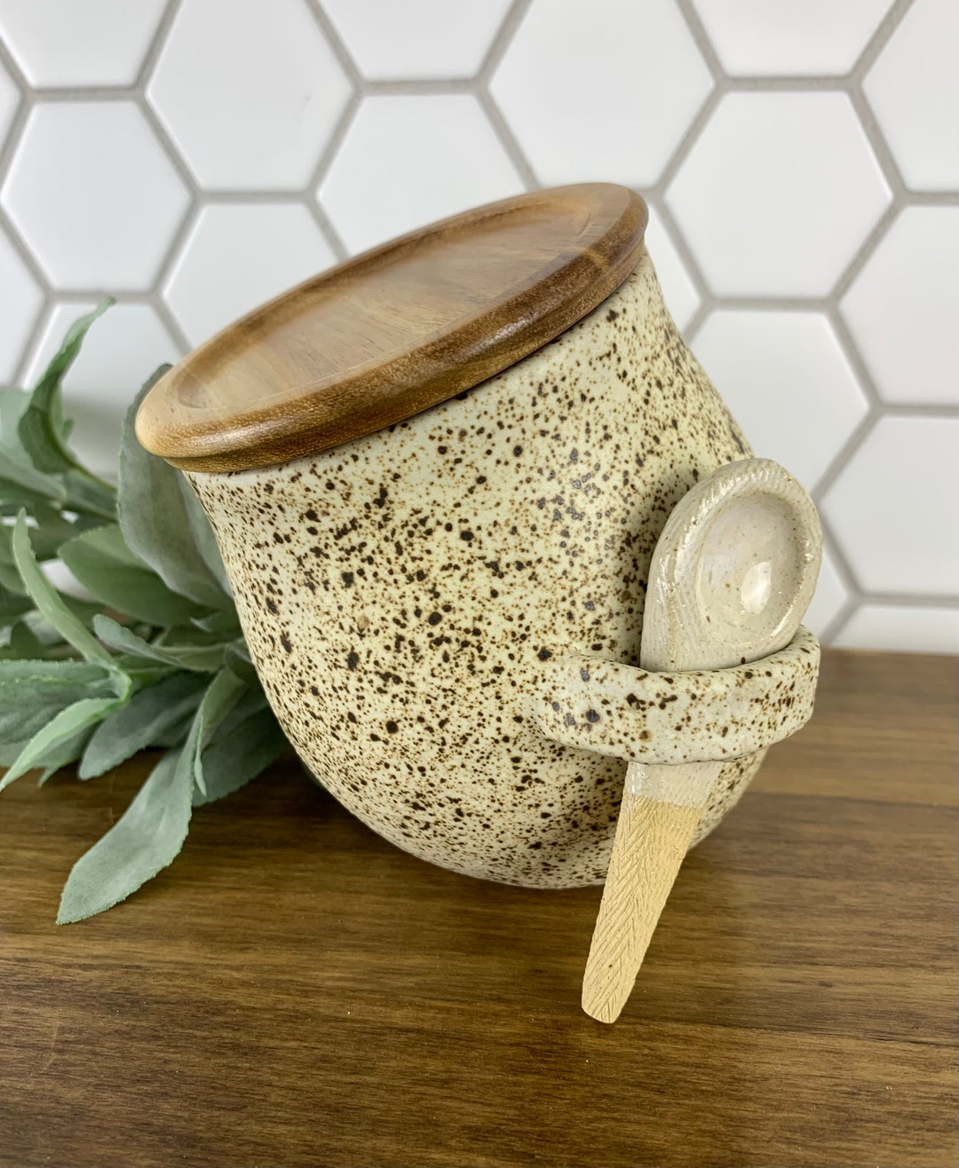 Ceramic Salt Cellar, Hand Thrown Pottery Salt Pig, Lid and Spoon ...