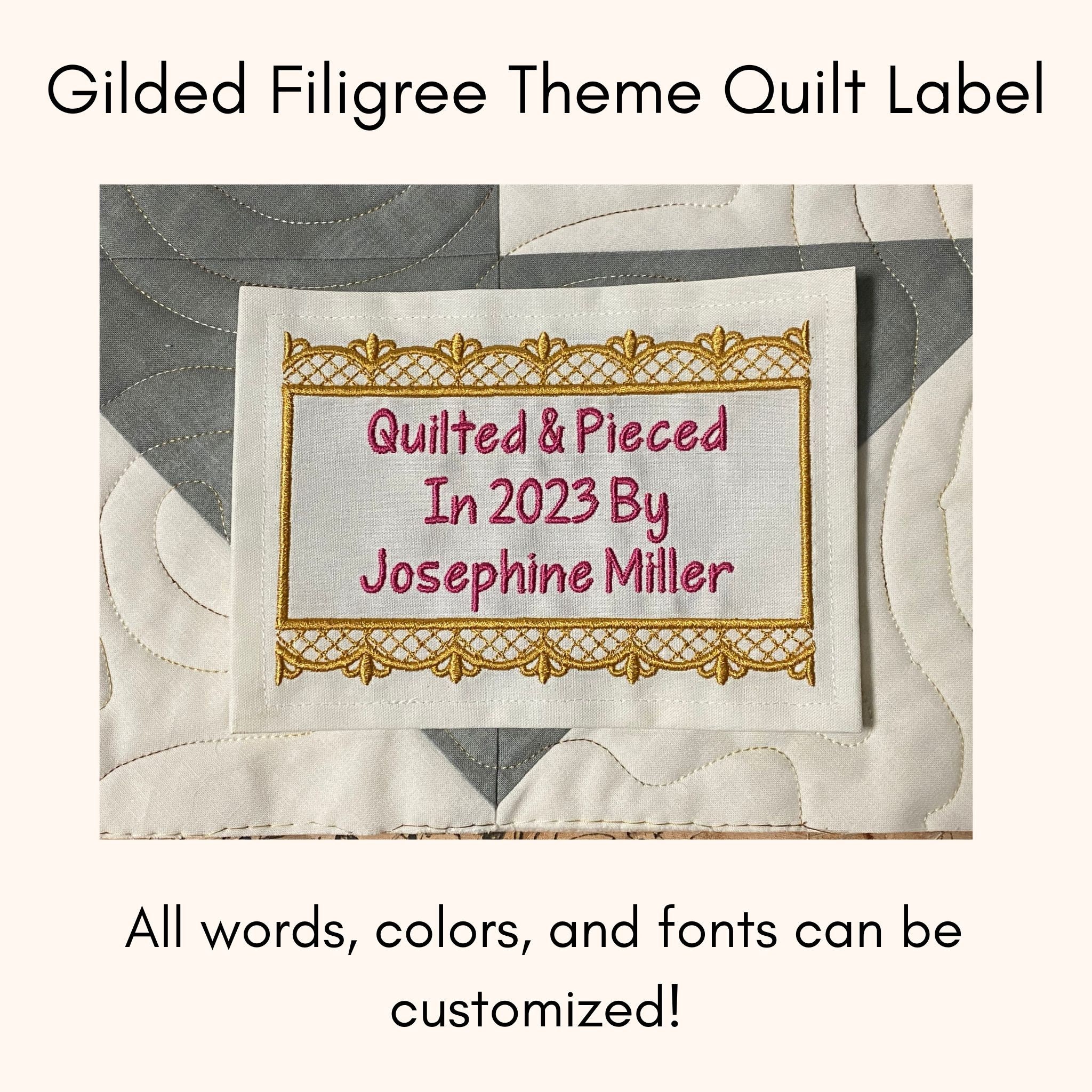 Custom Embroidered Filigree Quilt Label Custom Embroidered Quilt Label ...