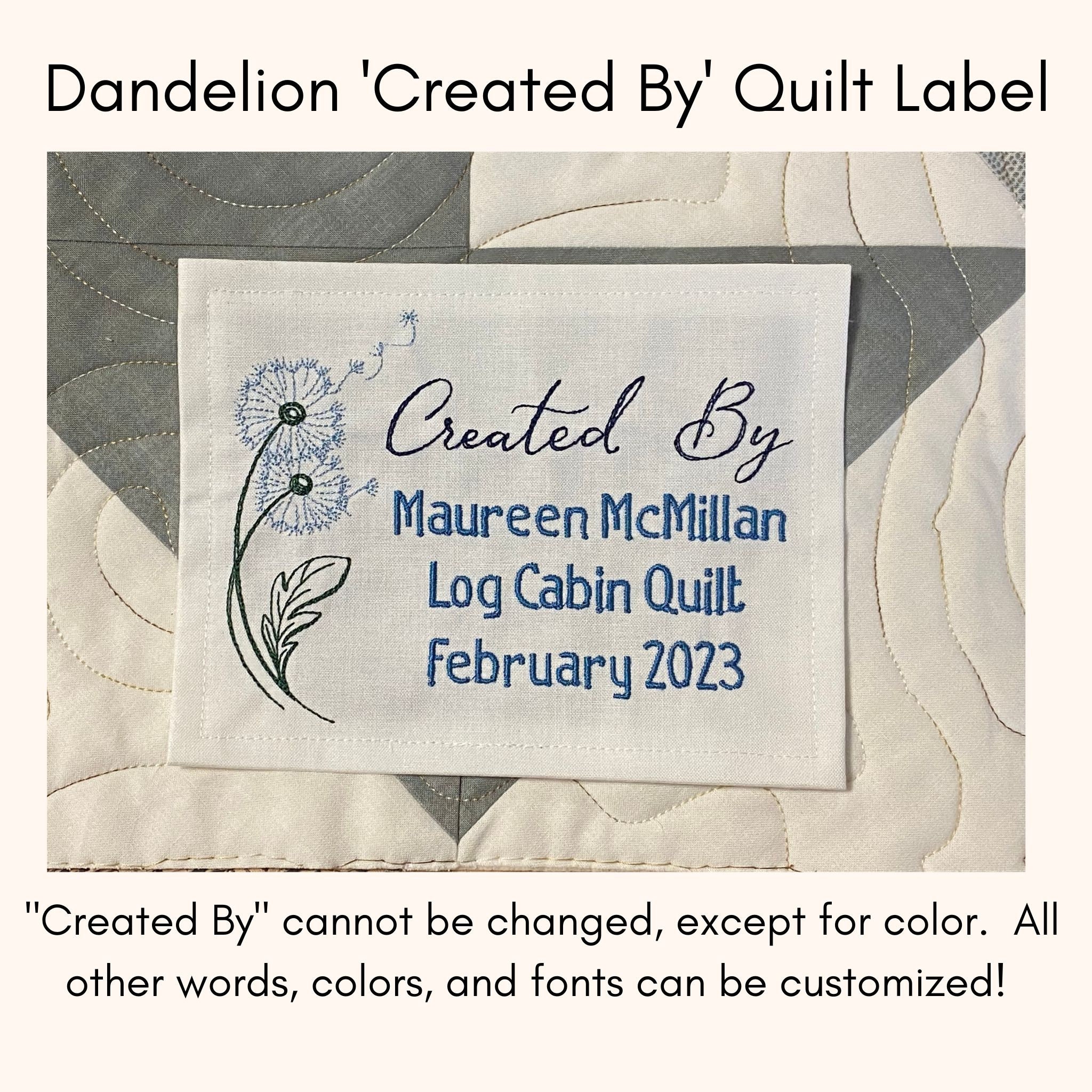 Custom Embroidered Dandelion Quilt Label Personalized Embroidered ...