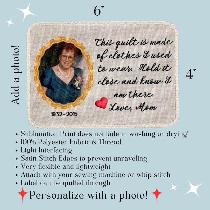 Photo Memory Quilt Label Custom Photo Memory Quilt Label - Etsy