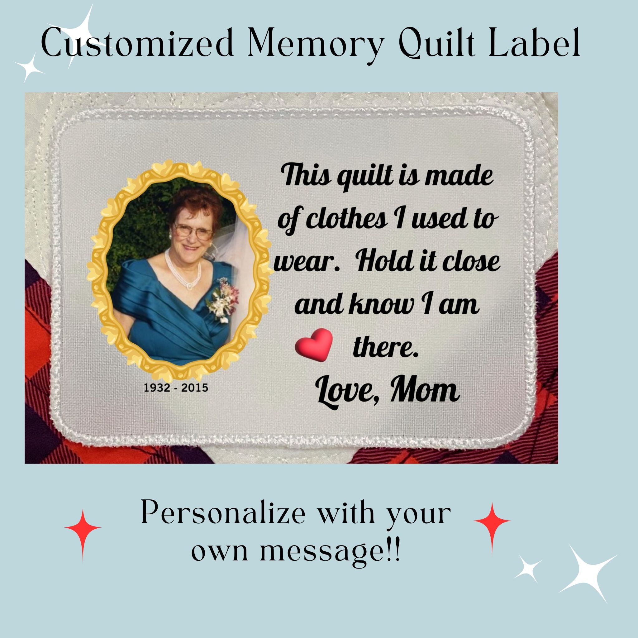 Photo Memory Quilt Label Custom Photo Memory Quilt Label Embroidered ...