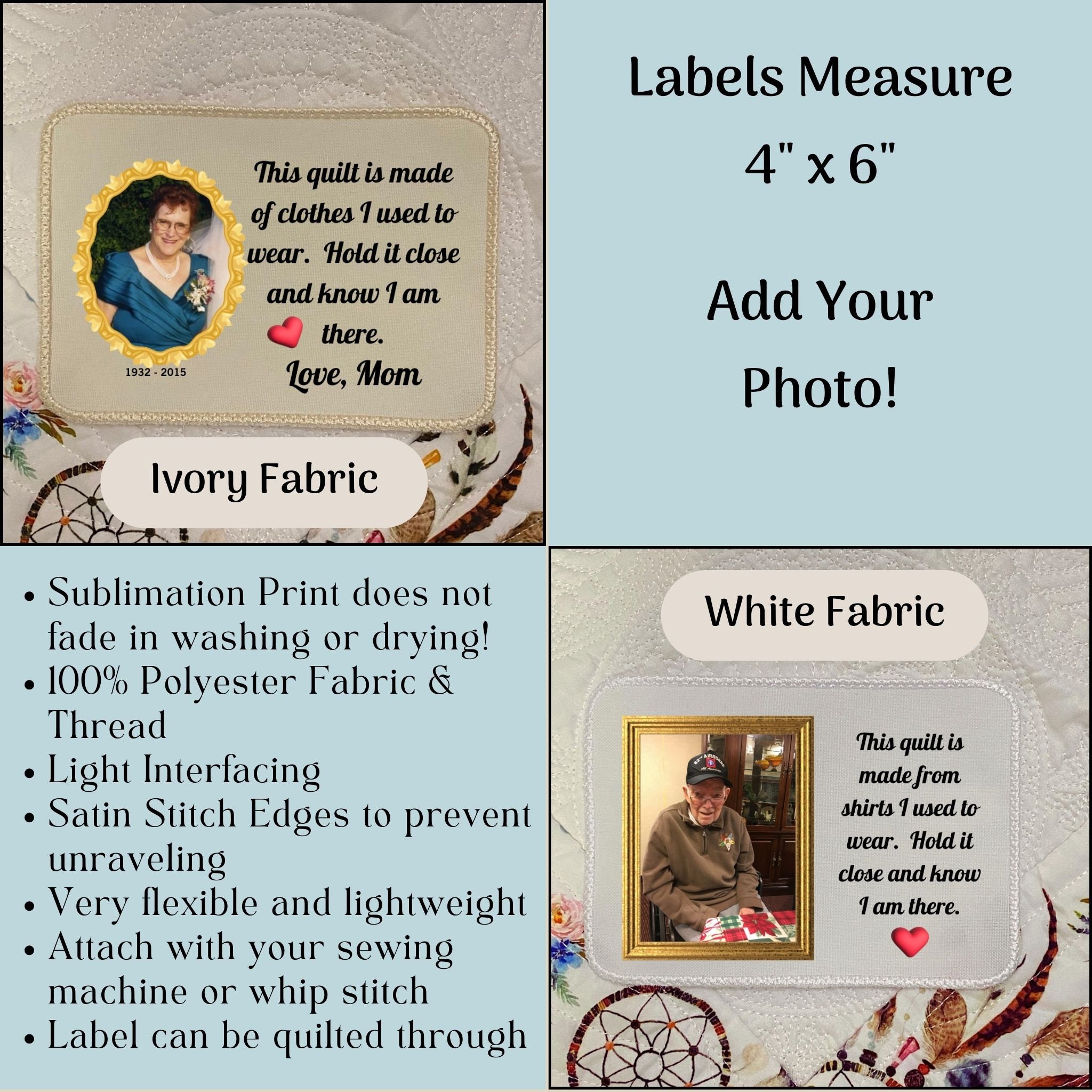 Photo Memory Quilt Label Custom Photo Memory Quilt Label Embroidered ...