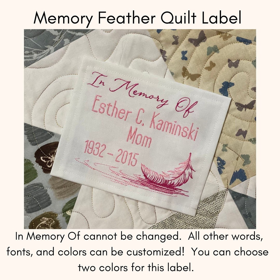 Custom Embroidered Feather Memory Quilt Label | Personalized ...
