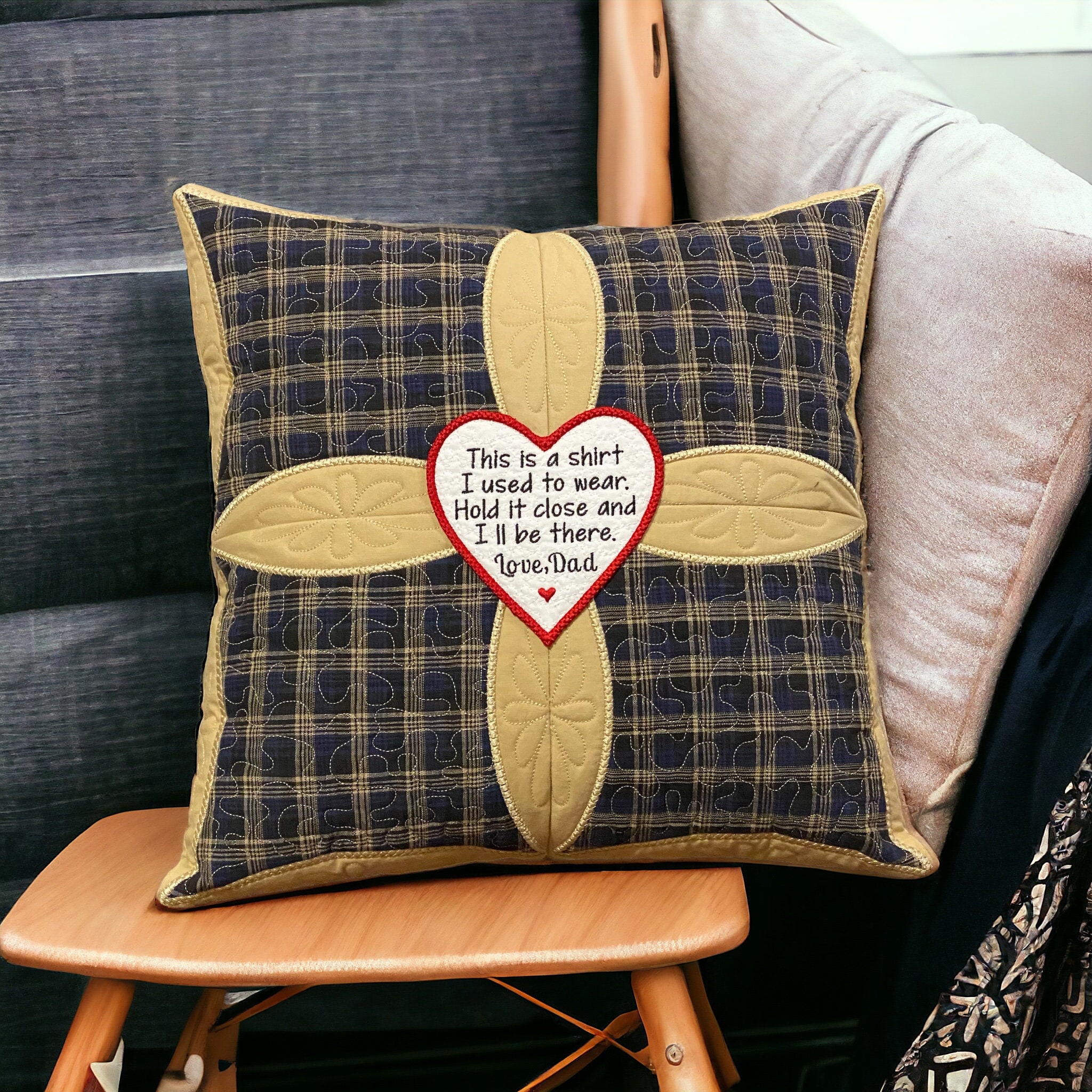 Embroidered Cathedral Window Memory Pillow From Loved One's Clothing ...