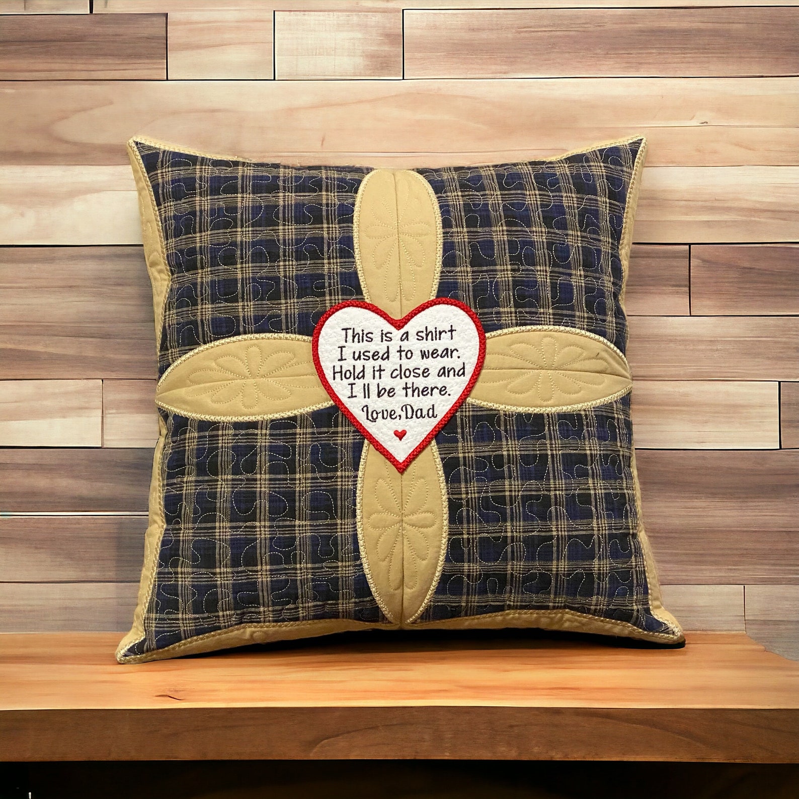 Embroidered Cathedral Window Memory Pillow From Loved One's Clothing Shirt Jeans and ...