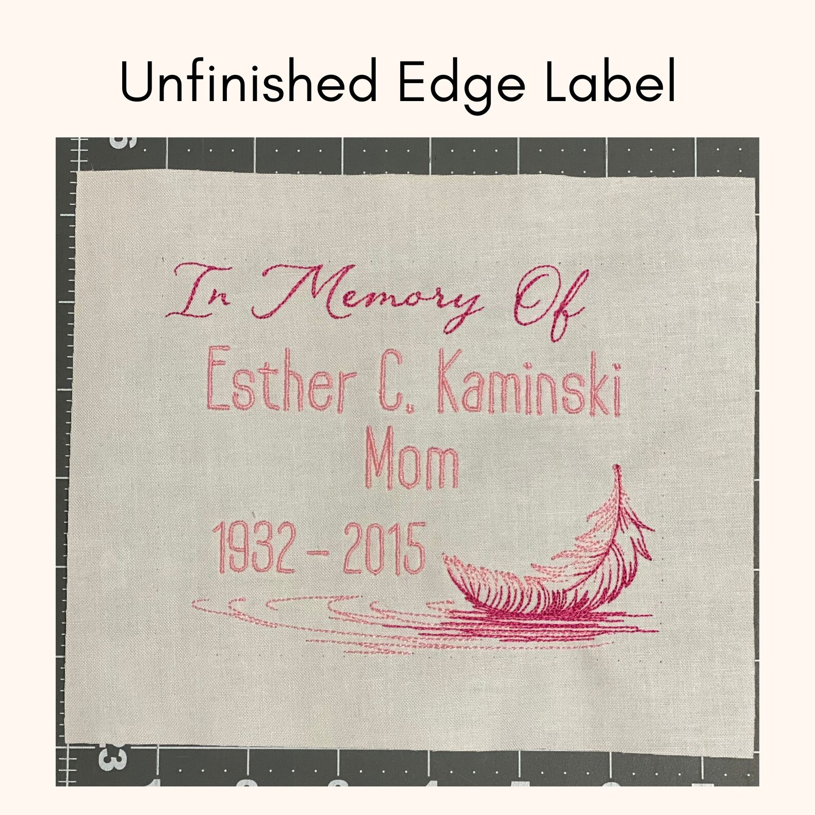 Custom Embroidered Feather Memory Quilt Label | Personalized ...