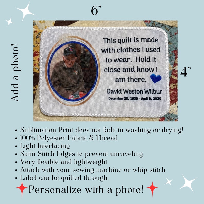 Photo Memory Quilt Label Oval Frame | Custom Photo Memory Label ...