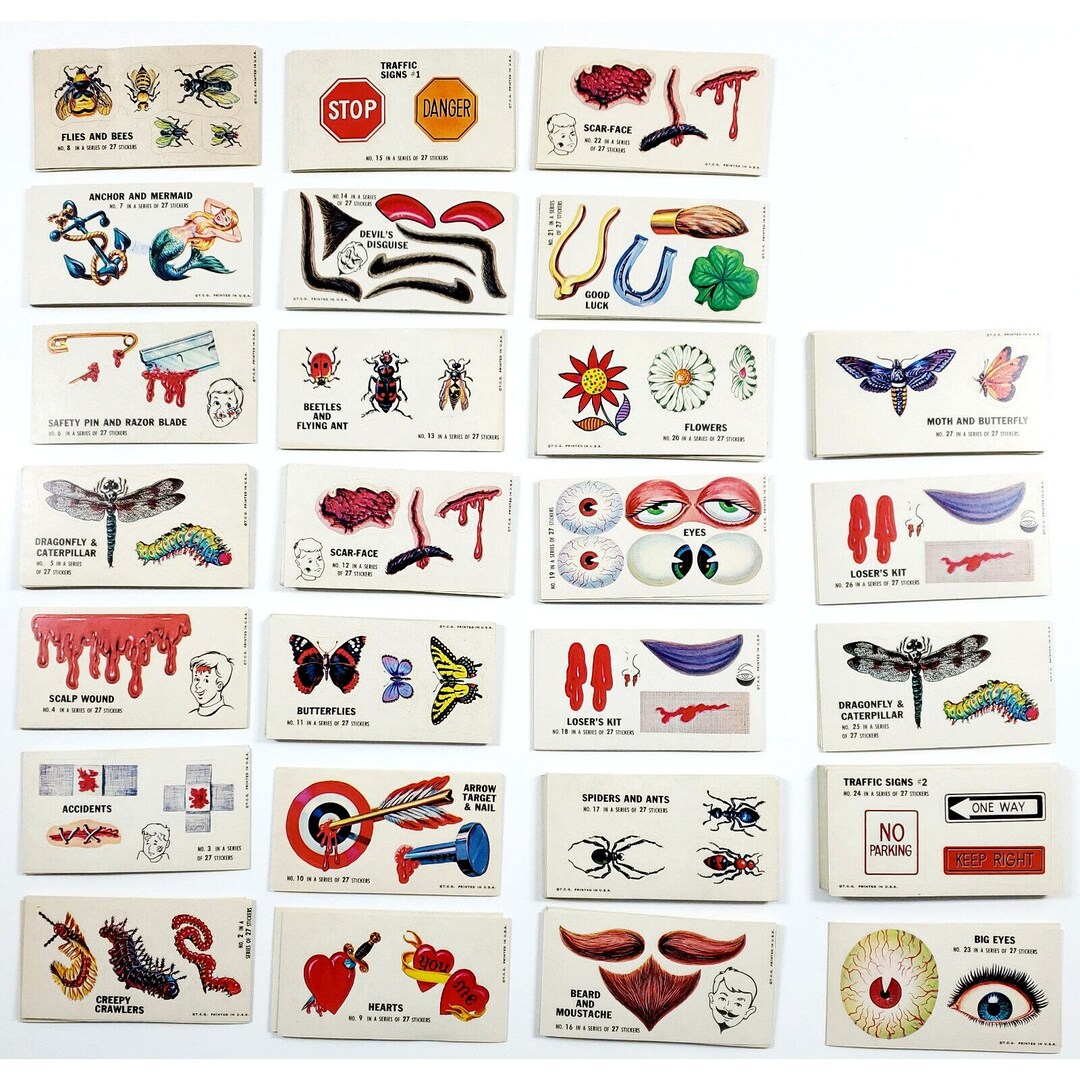 Vintage 1967 TOPPS Disgusting Disguises Stickers 27 in a Series Lot of ...