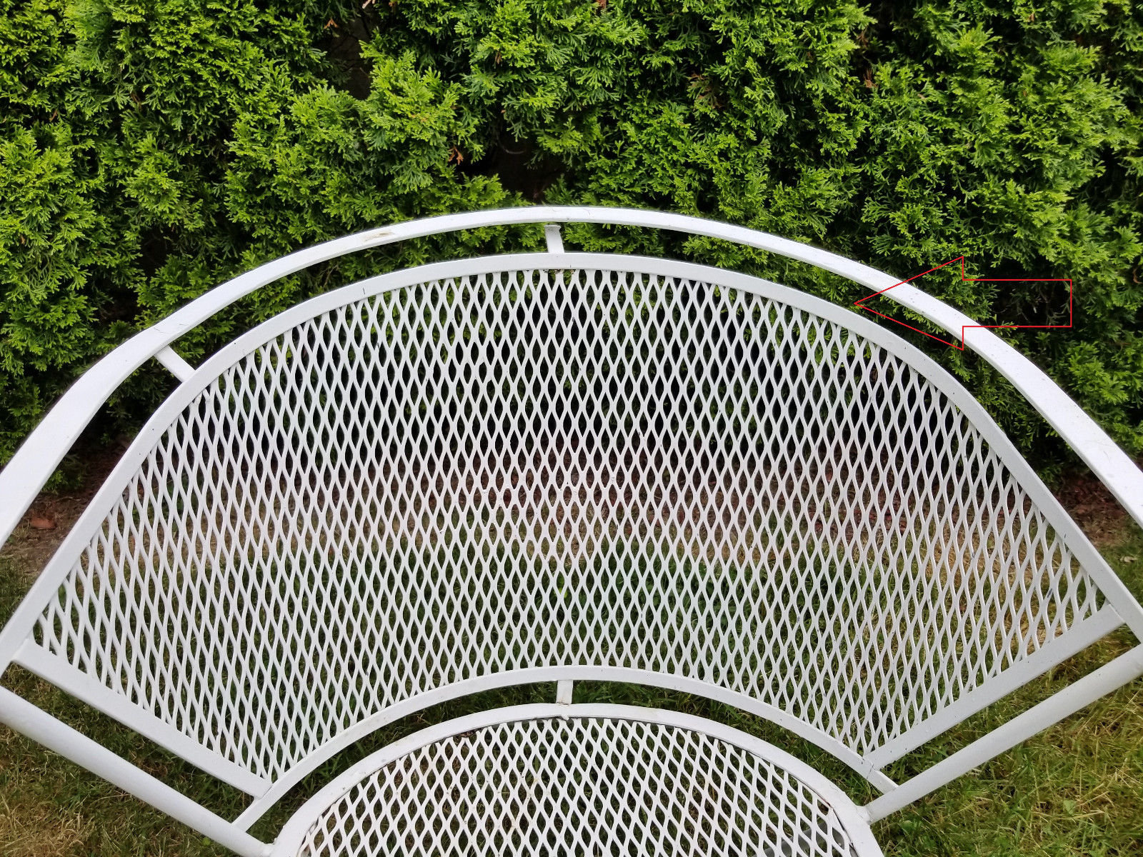 Pair of Vintage Woodard Barrel Back Mesh White Wrought Iron Patio ...