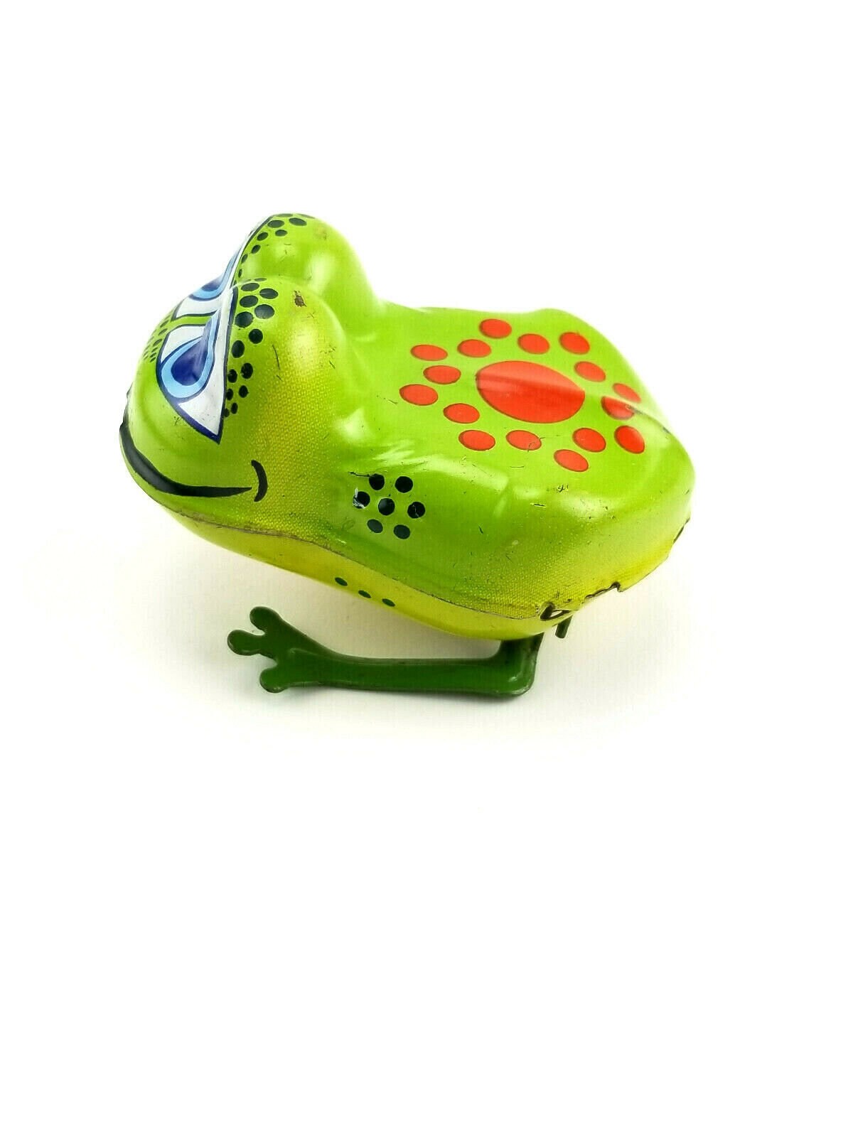 Vintage Tin Lithograph Wind-Up Hopping Jumping Frog Toy with Key-Japan