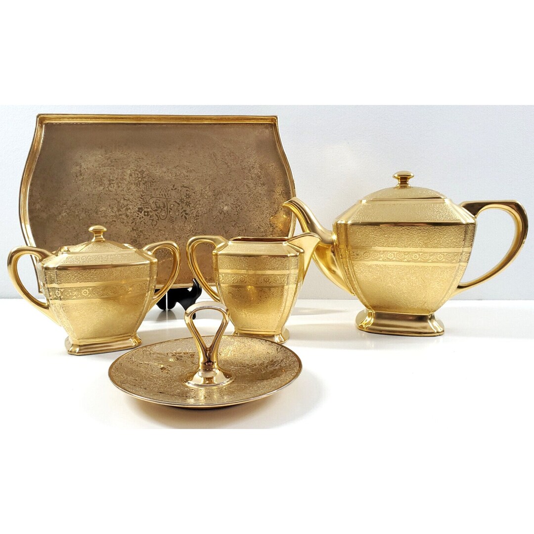 Antique Oremont Bavaria Pickard Porcelain Gold Gilt Tea Sugar Creamer ...