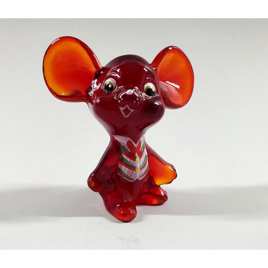 Vintage Fenton Ruby Red Art Glass Mouse Hand Painted Signed S Davis ...