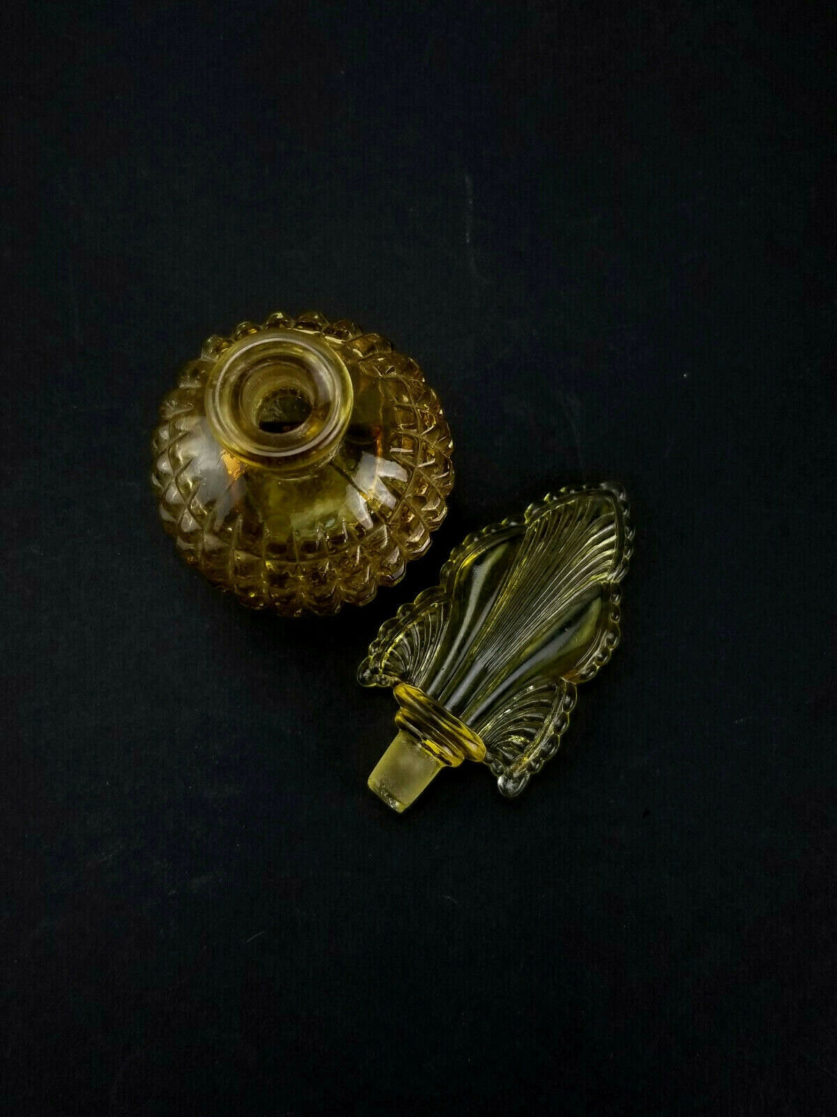 Vintage Amber Glass Ornate Perfume Bottle-Made in Japan bt