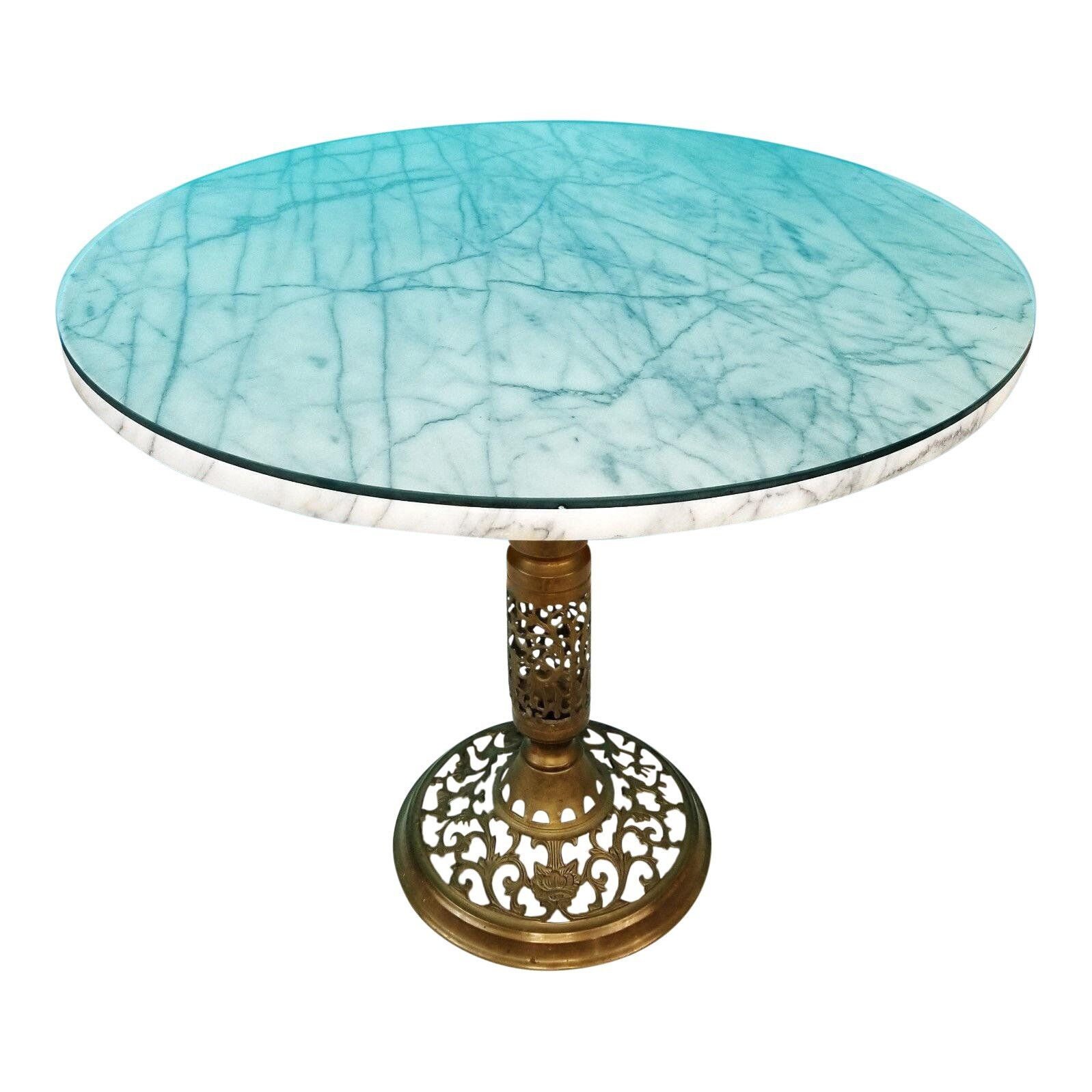 Reserved: Hollywood Regency MCM Brass & Marble w Glass Top Side Accent ...