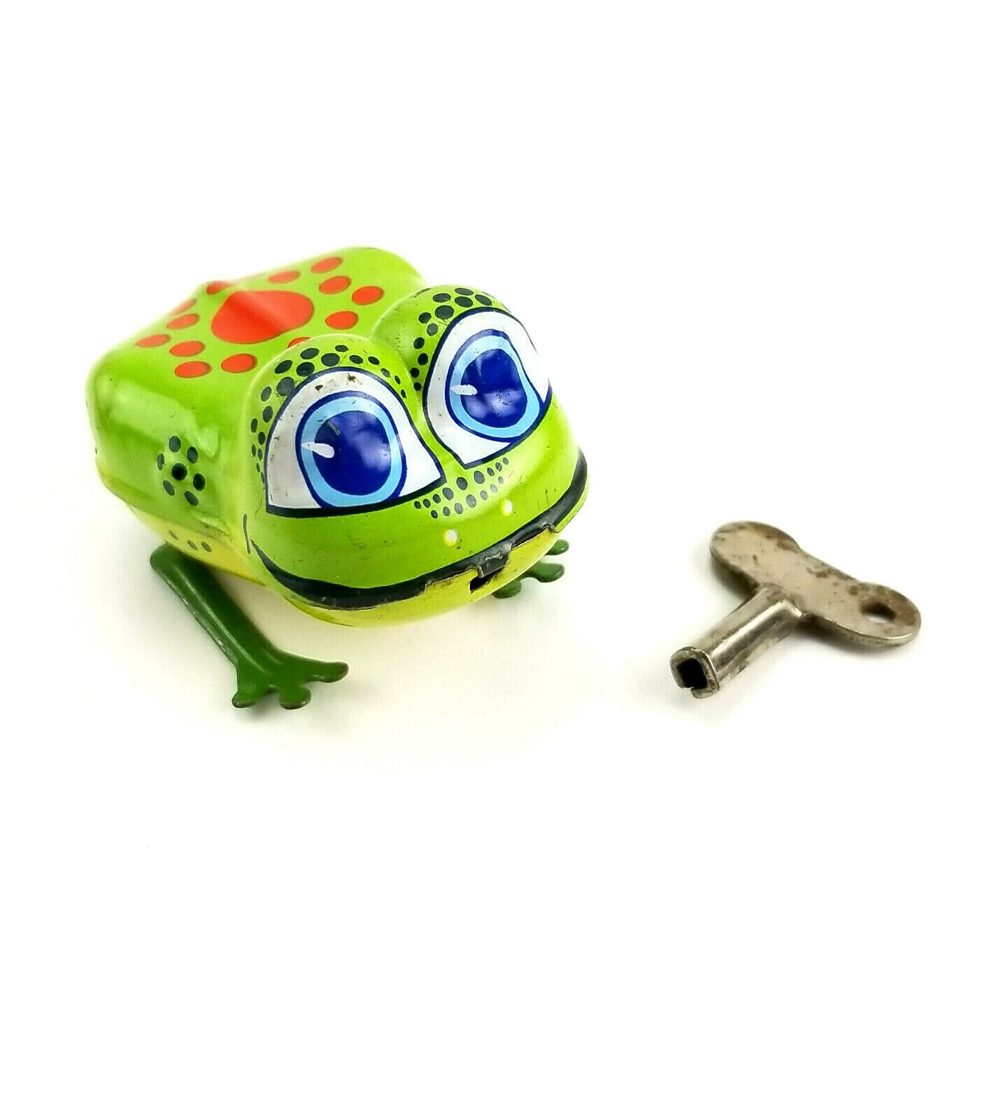 Vintage Tin Lithograph Wind-Up Hopping Jumping Frog Toy with Key-Japan