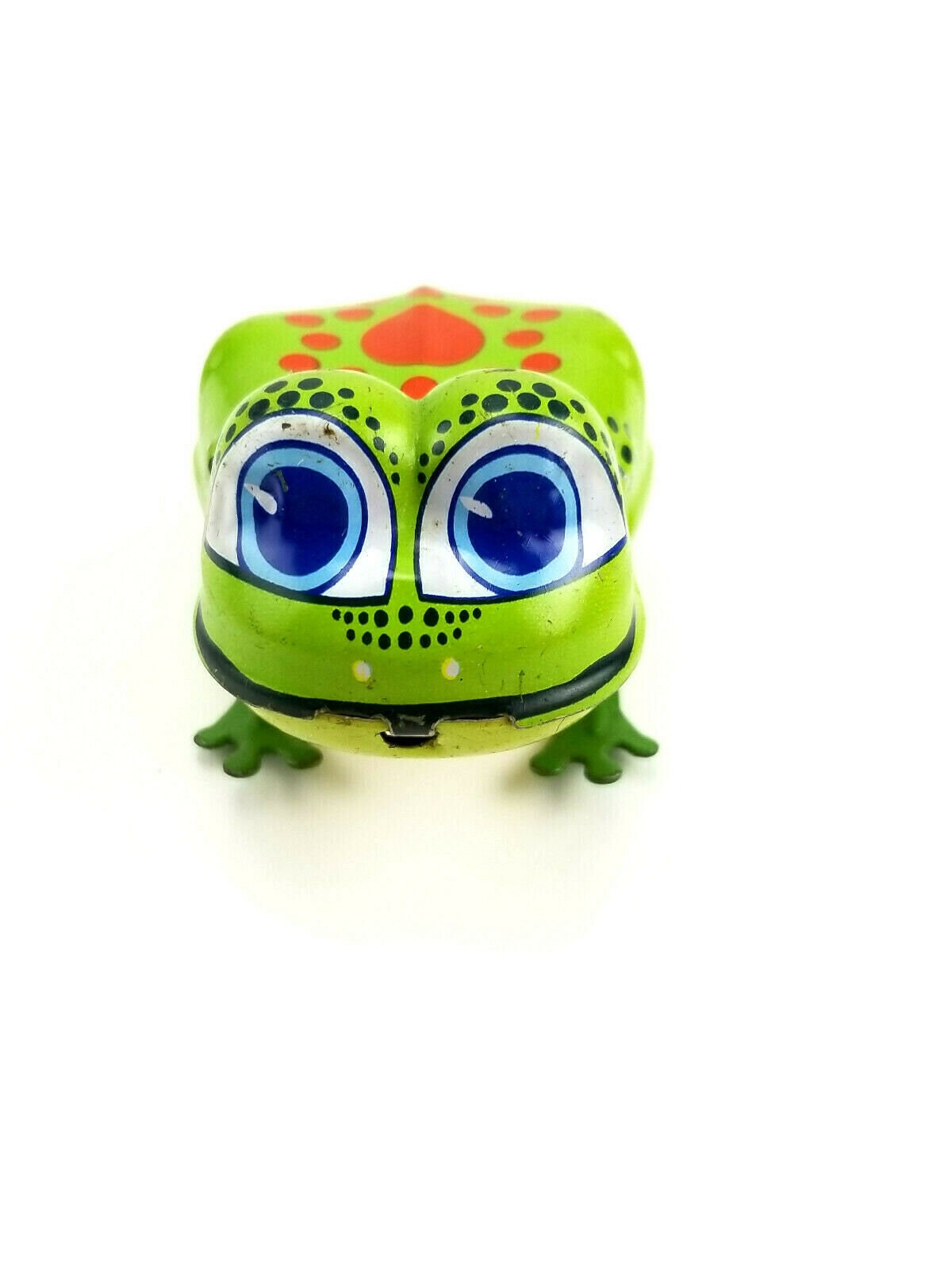 Vintage Tin Lithograph Wind-Up Hopping Jumping Frog Toy with Key-Japan