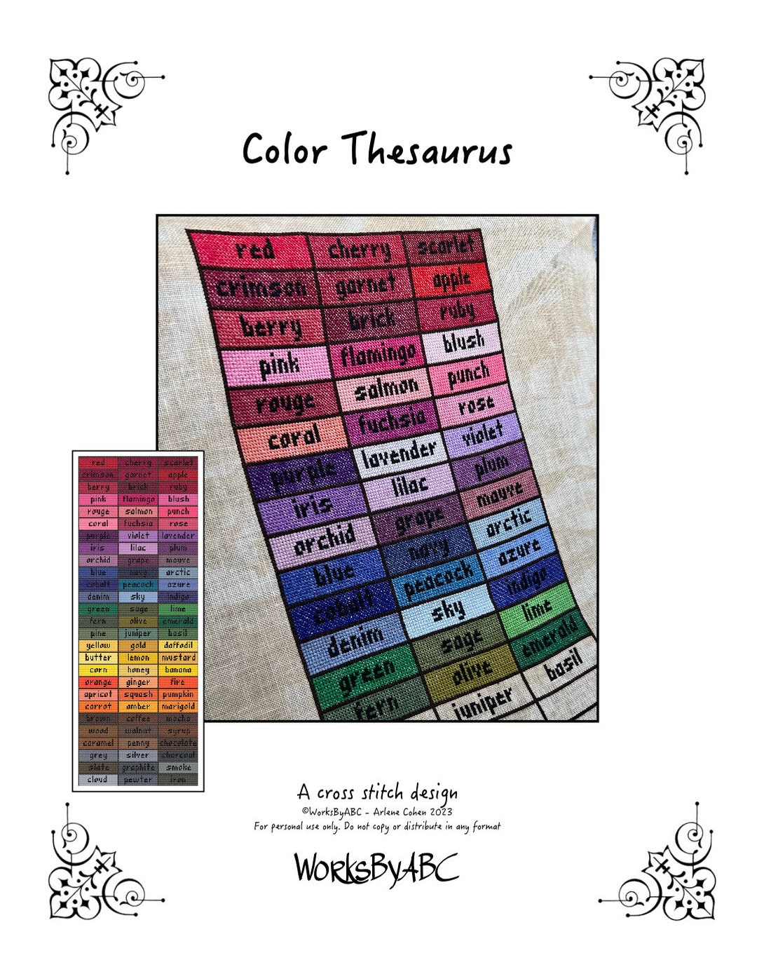 Color Thesaurus (PDF) Cross Stitch Pattern - Etsy
