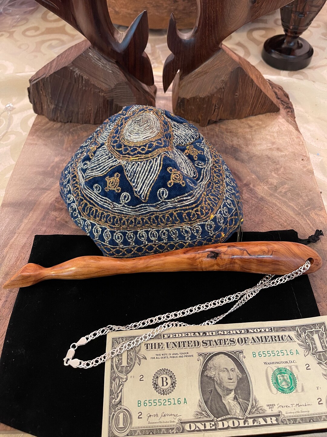 GORGEOUS Olive Wood Torah Pointer Yad W/3mm Sterling Silver Wrist Chain ...