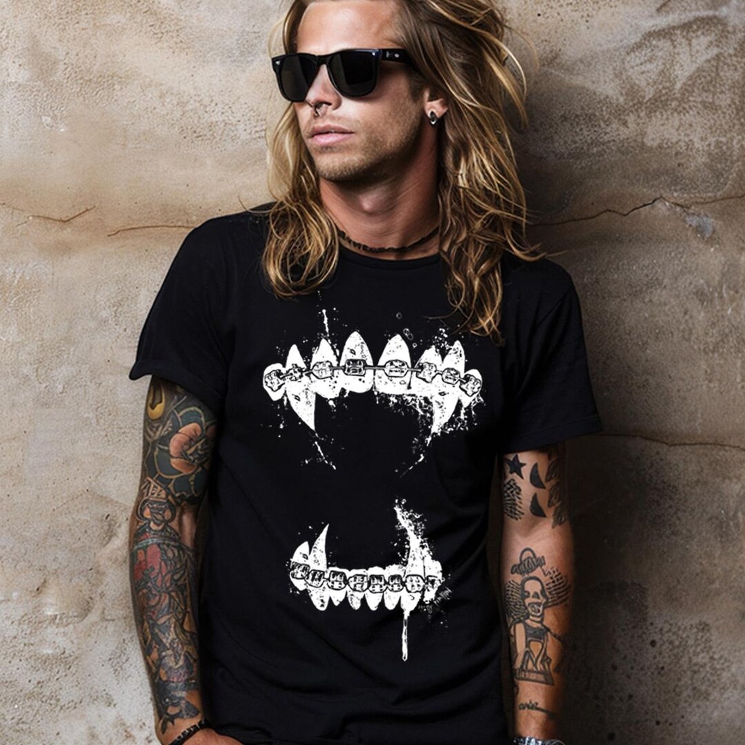 Gothic Vampire Teeth T-shirt – Blood Drip Fang Shirt With Braces Graphi ...