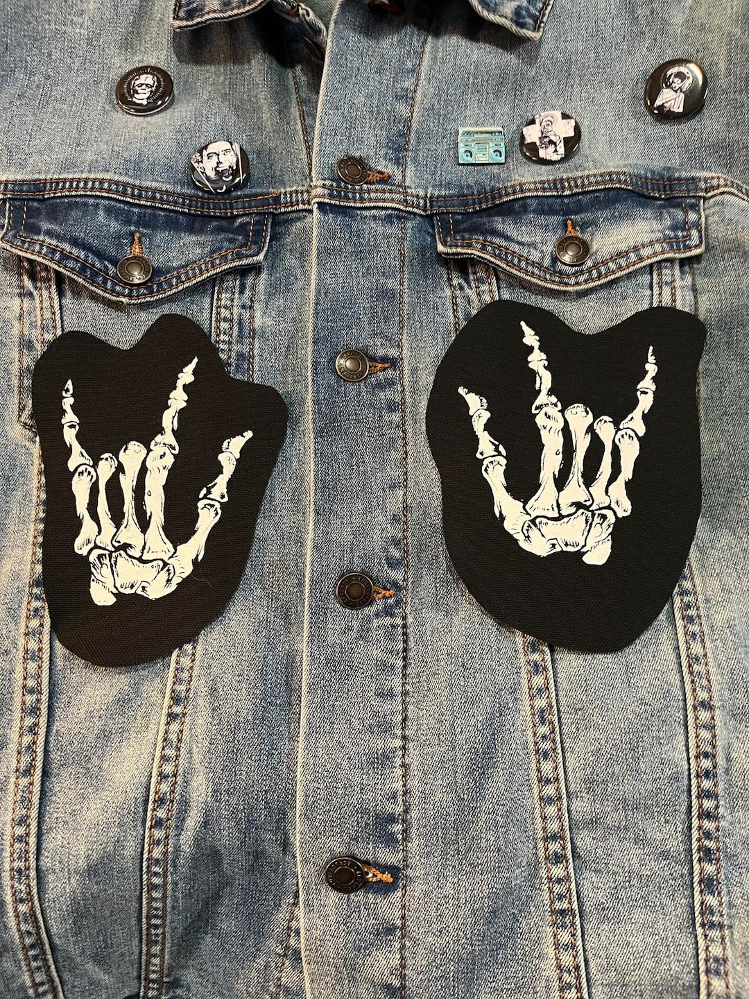 Rock on Skeleton Hand Patch – Heavy Metal Applique (set of 2) - Etsy