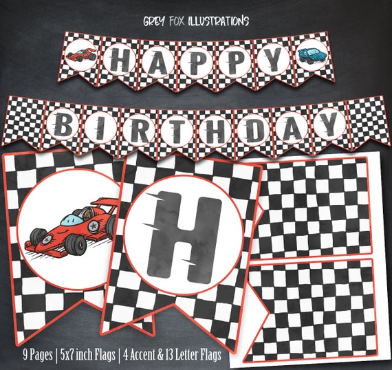 Race Car Banner, Race Car Happy Birthday Banner, Race Car Printables ...