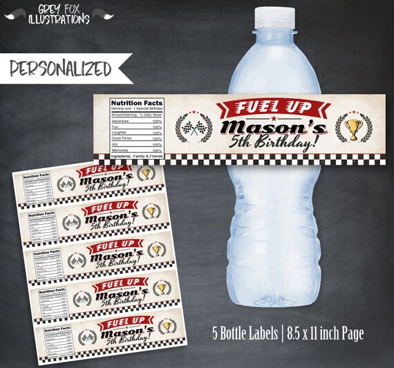 Race Car Bottle Labels, Racing Car Bottle Labels, Fuel Up Bottle Labels ...