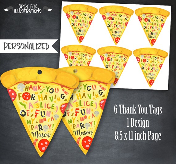 Pizza Party Thank You Tags, Pizza Thank You Tags, Pizza Birthday Favors ...