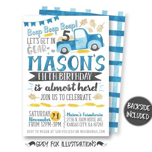 Little Blue Truck Birthday Invitation - Etsy