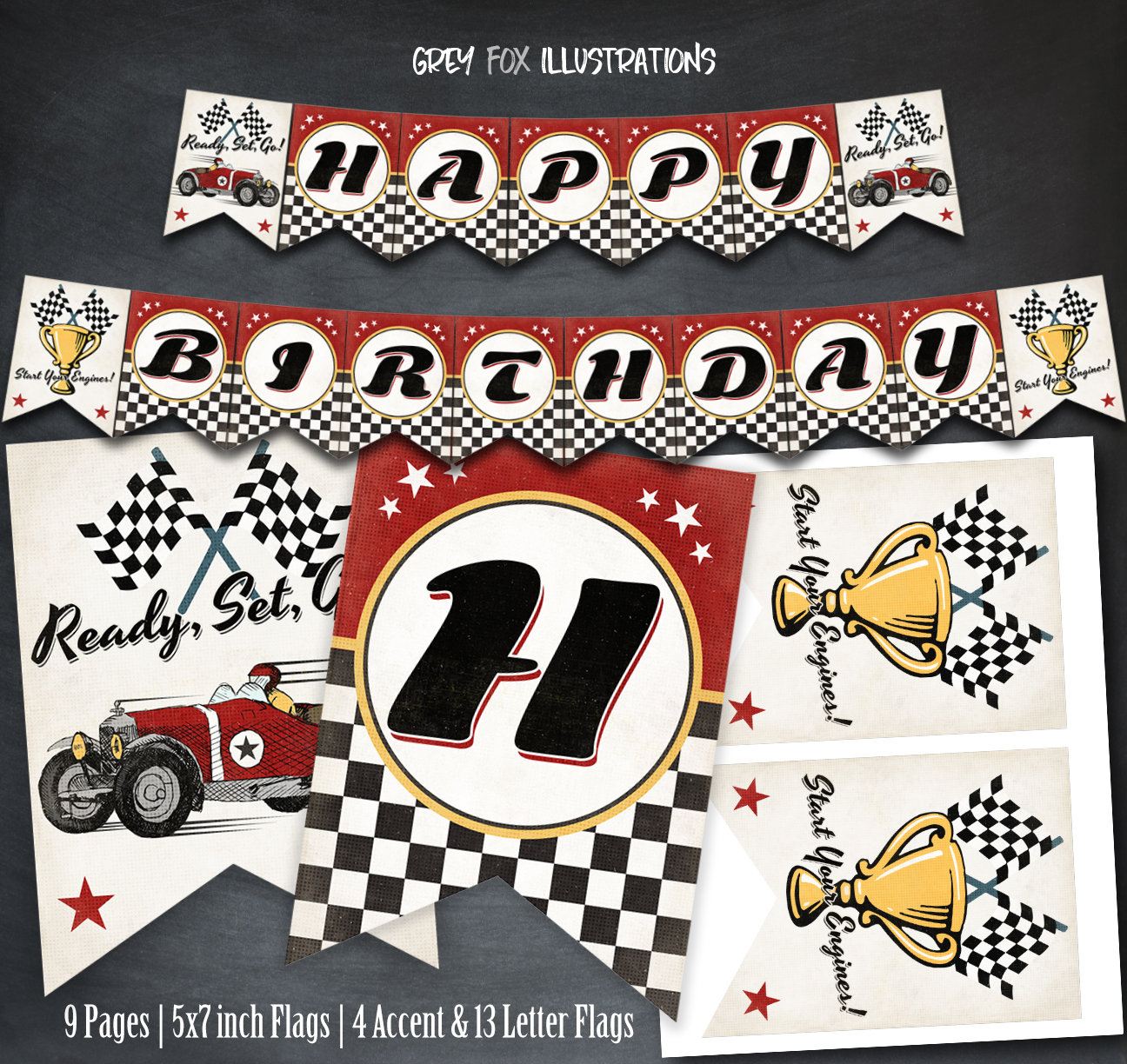 Printable download,checkered flag Birthday party Race car theme 'Happy ...