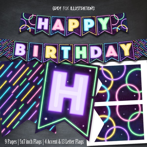 Neon Birthday Banner - Etsy
