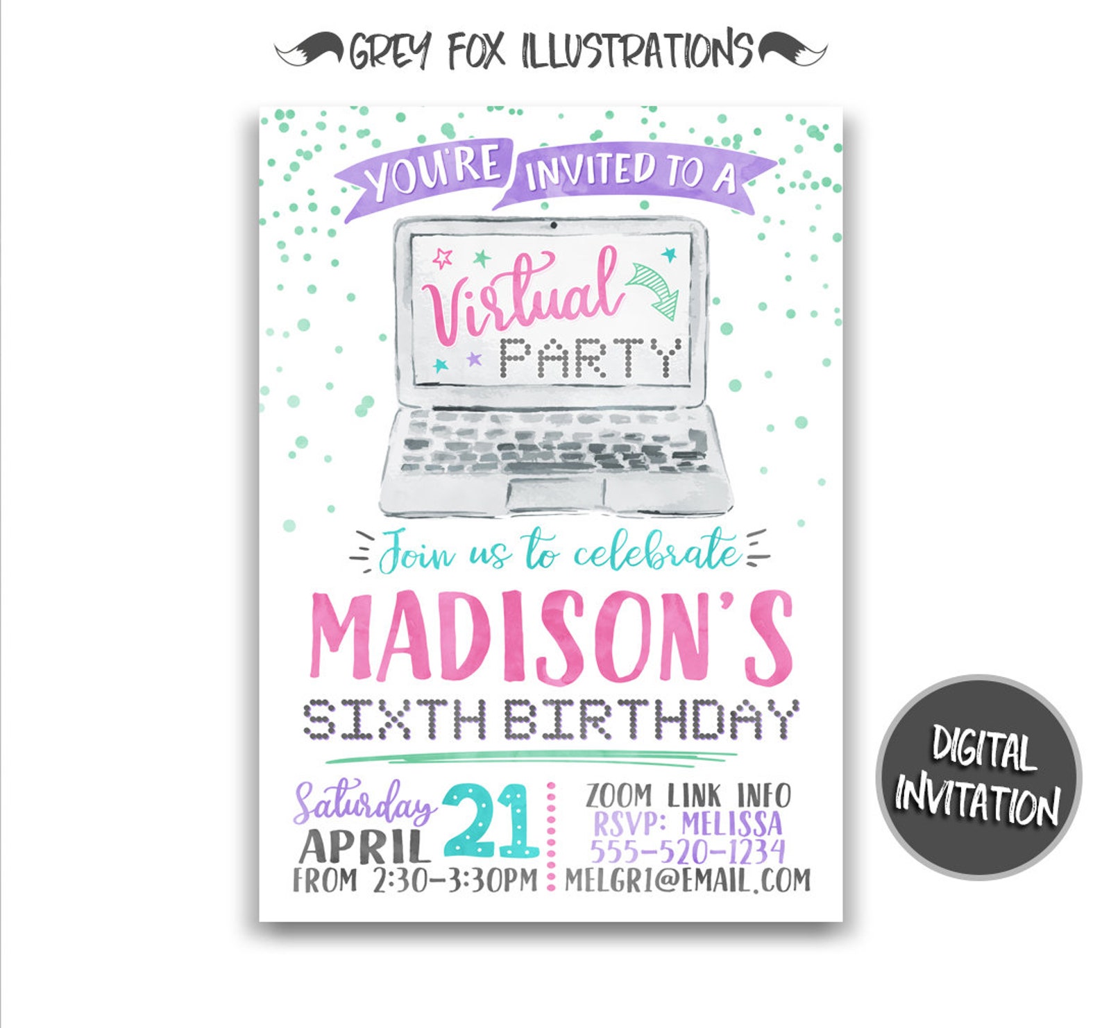 Virtual Party Invitation Zoom Invitation Zoom Birthday - Etsy