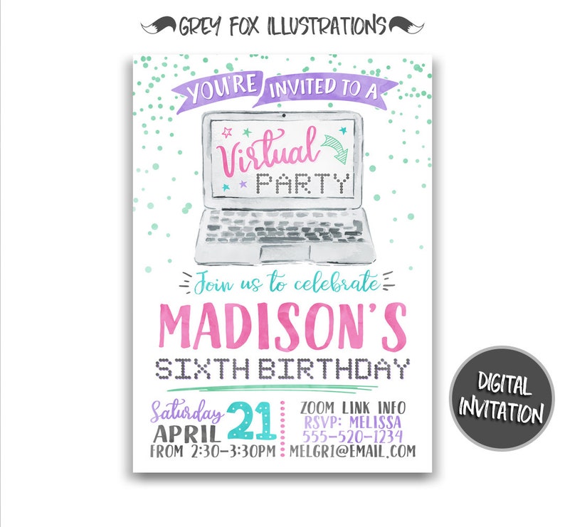 Virtual Party Invitation Zoom Invitation Zoom Birthday - Etsy