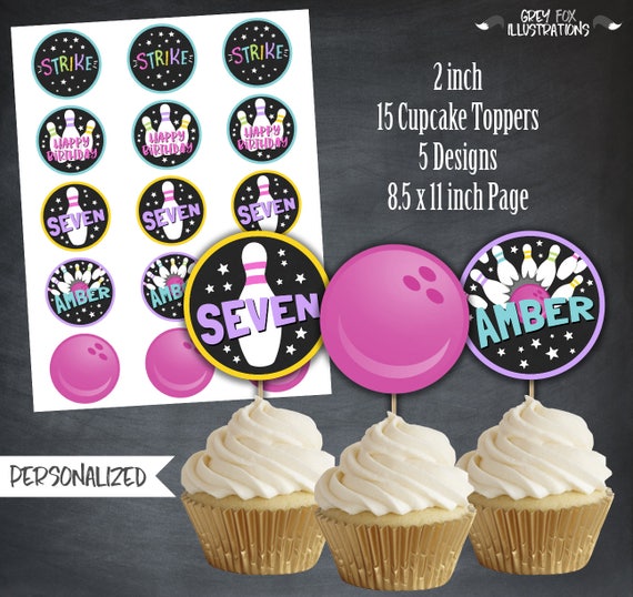 Bowling Cupcake Toppers, Bowling Favors, Bowling Tags, Bowling Party ...
