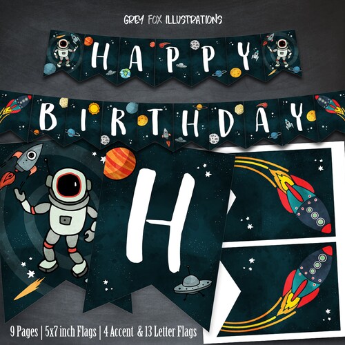 Space Birthday Decoration EDITABLE Printable Banner Happy - Etsy