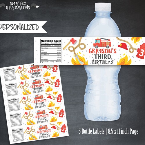 EDITABLE Fire Truck Water Bottle Labels Template Firefighter - Etsy