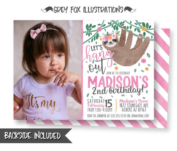 Sloth Invitation, Sloth Birthday Invitation, Sloth Invitations, Sloth ...