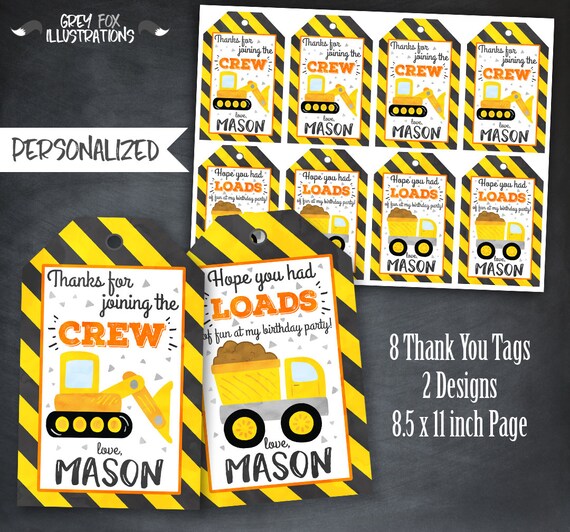 Construction Party Printable Favor Tags