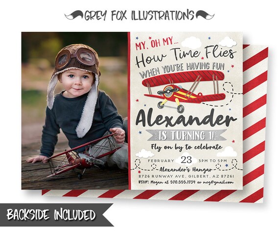 Airplane Picture Invitation, Plane Invitation, Vintage Plane Invitation ...