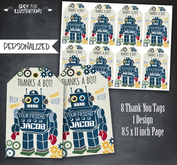 Robot Thank You Tags, Robot Favors, Robot Tags, Robot Birthday, Robot ...